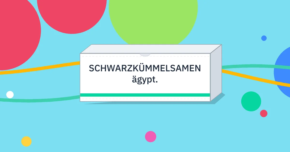Symbolbild: Packung mit der Aufschrift SCHWARZKÜMMELSAMEN ägypt. (PZN 07706424) – Verfügbarkeit und Bezug in Apotheken in Frankfurt am Main