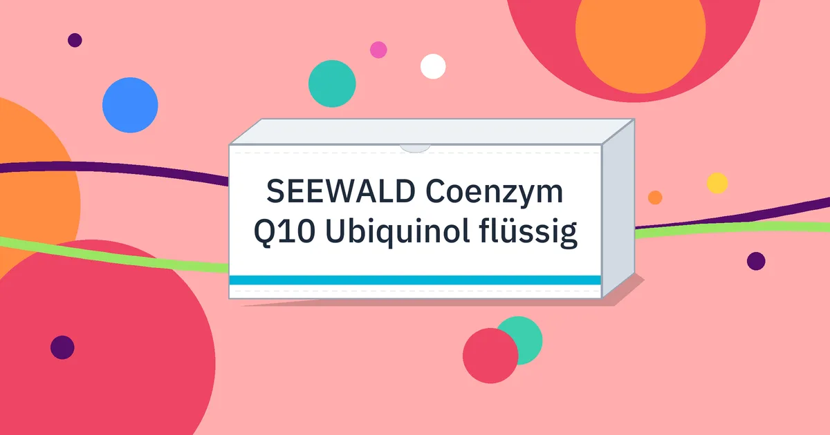 Symbolbild: Packung mit der Aufschrift SEEWALD Coenzym Q10 Ubiquinol flüssig (PZN 19816129) – Verfügbarkeit und Bezug in Apotheken in Frankfurt am Main