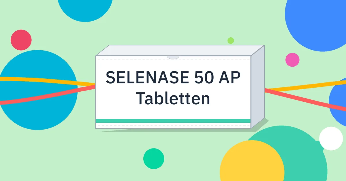 Symbolbild: Packung mit der Aufschrift SELENASE 50 AP Tabletten (PZN 04445615) – Verfügbarkeit und Bezug in Apotheken in Frankfurt am Main