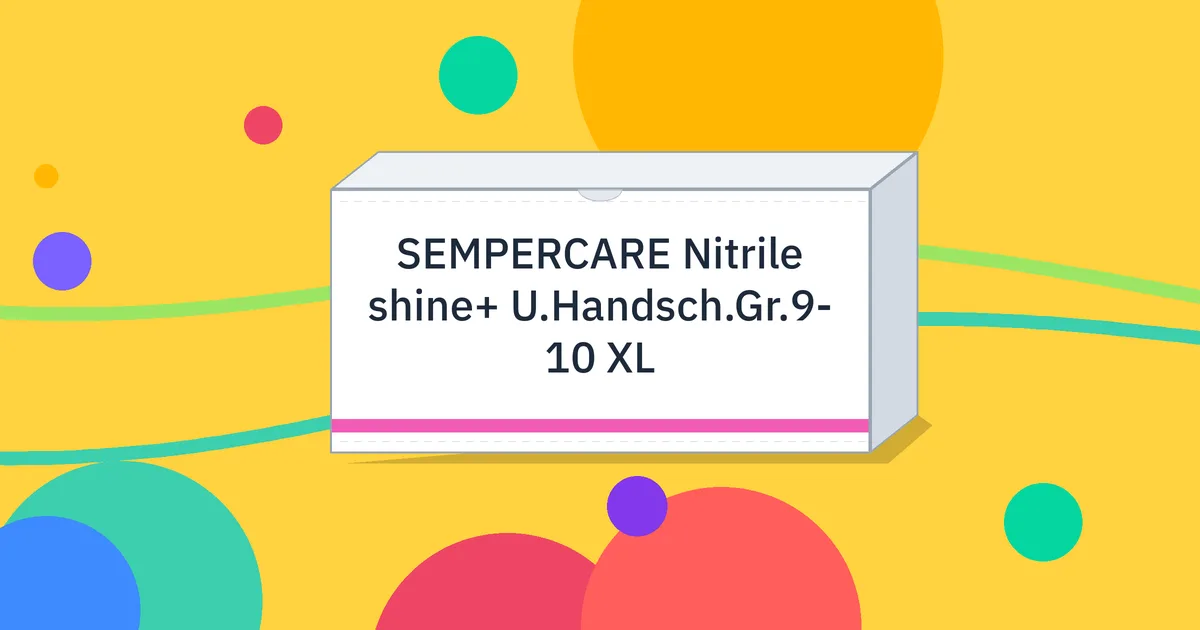 Symbolbild: Packung mit der Aufschrift SEMPERCARE Nitrile shine+ U.Handsch.Gr.9-10 XL (PZN 10758761) – Verfügbarkeit und Bezug in Apotheken in Frankfurt am Main