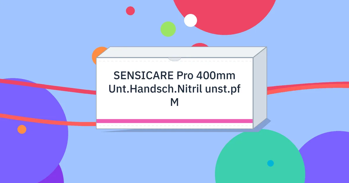 Symbolbild: Packung mit der Aufschrift SENSICARE Pro 400mm Unt.Handsch.Nitril unst.pf M (PZN 20205827) – Verfügbarkeit und Bezug in Apotheken in Frankfurt am Main