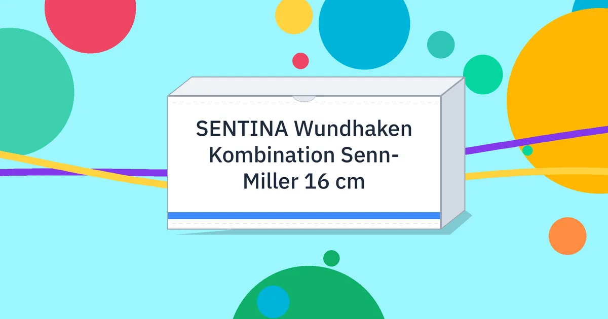 Symbolbild: Packung mit der Aufschrift SENTINA Wundhaken Kombination Senn-Miller 16 cm (PZN 11593109) – Verfügbarkeit und Bezug in Apotheken in Frankfurt am Main