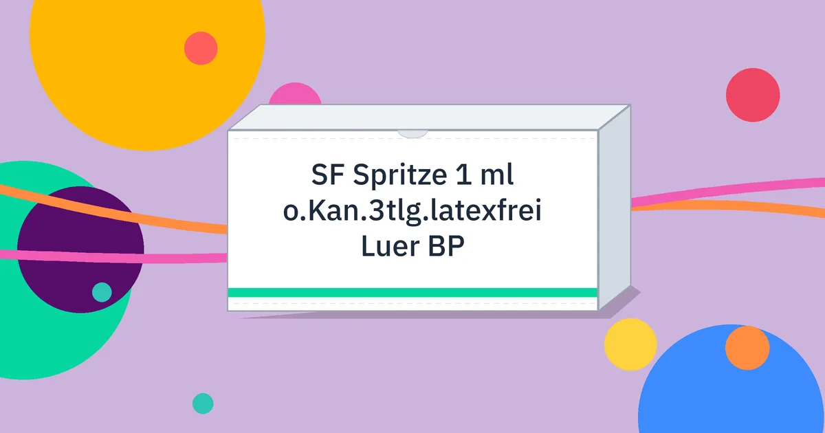 Symbolbild: Packung mit der Aufschrift SF Spritze 1 ml o.Kan.3tlg.latexfrei Luer BP (PZN 17280601) – Verfügbarkeit und Bezug in Apotheken in Frankfurt am Main
