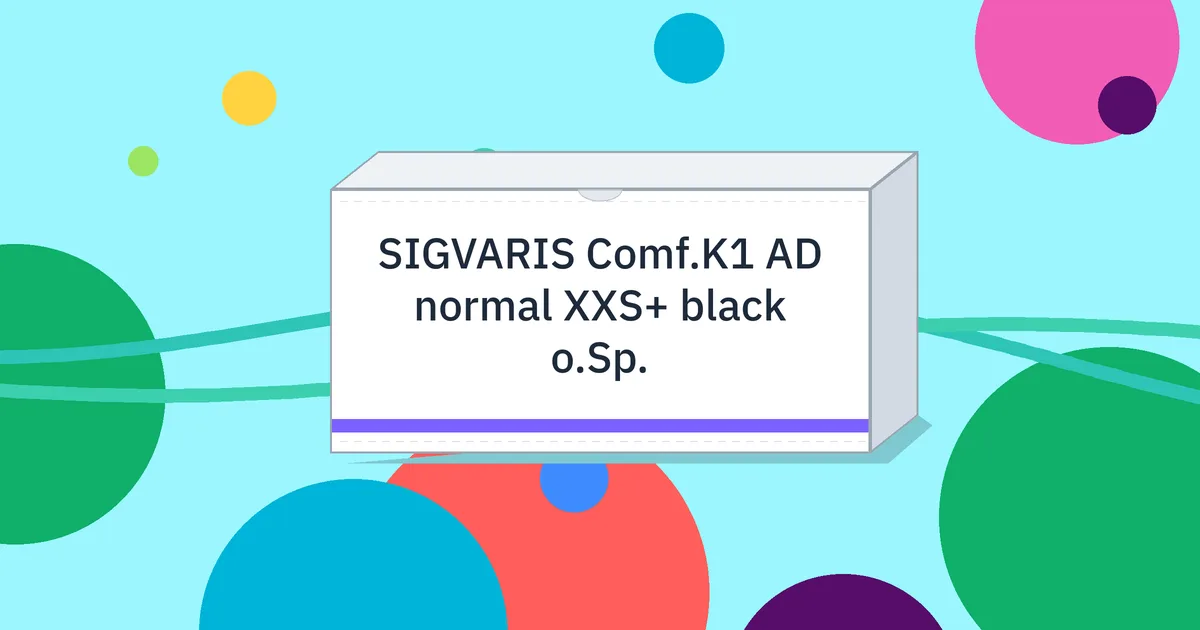 Symbolbild: Packung mit der Aufschrift SIGVARIS Comf.K1 AD normal XXS+ black o.Sp. (PZN 17093715) – Verfügbarkeit und Bezug in Apotheken in Frankfurt am Main