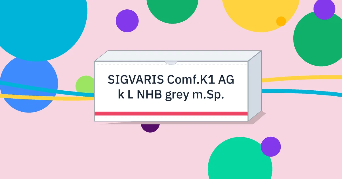 Symbolbild: Packung mit der Aufschrift SIGVARIS Comf.K1 AG k L NHB grey m.Sp. (PZN 17096530) – Verfügbarkeit und Bezug in Apotheken in Frankfurt am Main