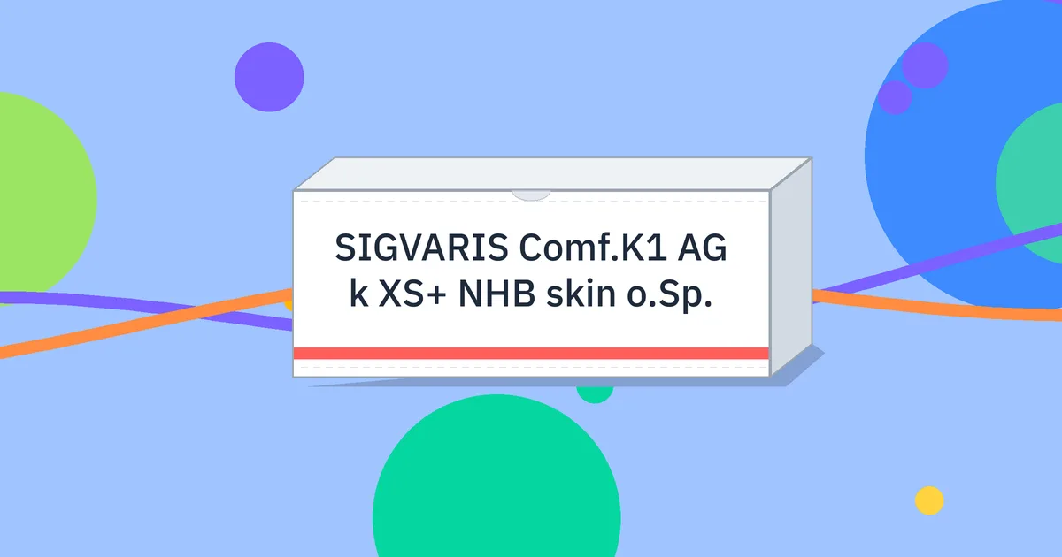Symbolbild: Packung mit der Aufschrift SIGVARIS Comf.K1 AG k XS+ NHB skin o.Sp. (PZN 17097966) – Verfügbarkeit und Bezug in Apotheken in Frankfurt am Main