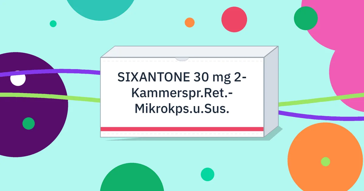 Symbolbild: Packung mit der Aufschrift SIXANTONE 30 mg 2-Kammerspr.Ret.-Mikrokps.u.Sus. (PZN 17580510) – Verfügbarkeit und Bezug in Apotheken in Frankfurt am Main