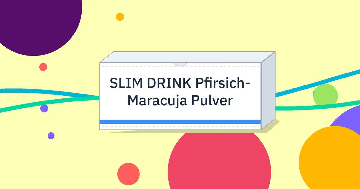 Symbolbild: Packung mit der Aufschrift SLIM DRINK Pfirsich-Maracuja Pulver (PZN 13983145) – Verfügbarkeit und Bezug in Apotheken in Frankfurt am Main