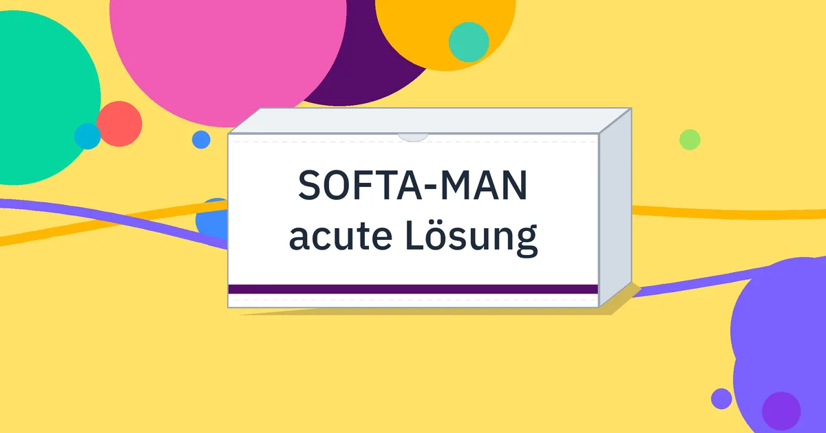 Symbolbild: Packung mit der Aufschrift SOFTA-MAN acute Lösung (PZN 00736758) – Verfügbarkeit und Bezug in Apotheken in Frankfurt am Main