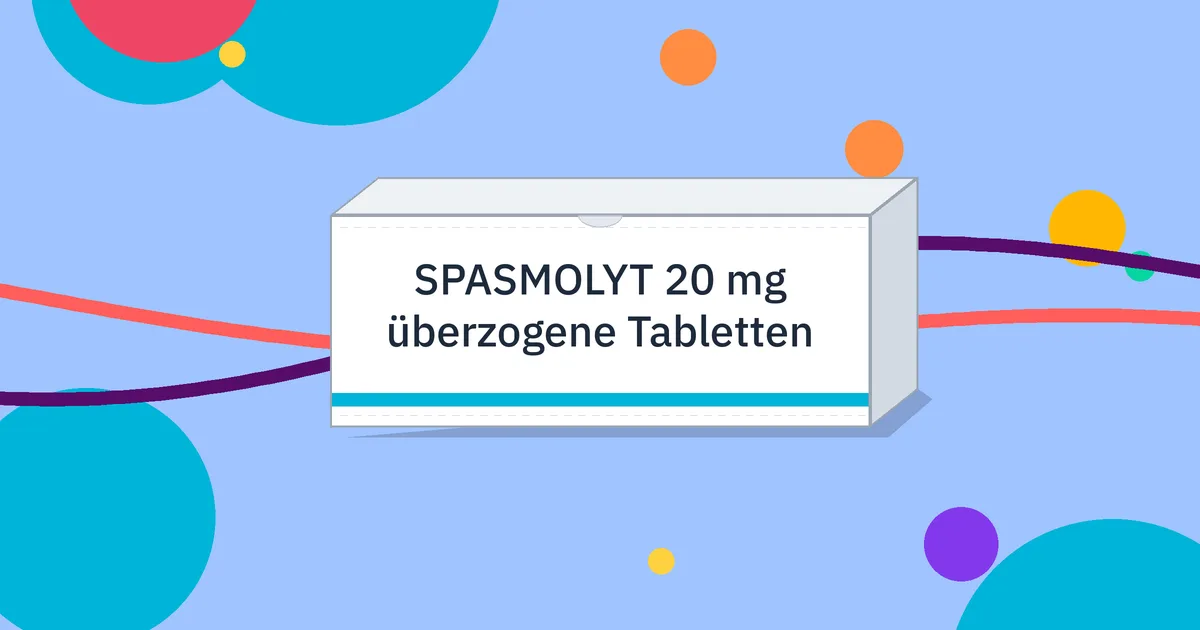 Symbolbild: Packung mit der Aufschrift SPASMOLYT 20 mg überzogene Tabletten (PZN 08756795) – Verfügbarkeit und Bezug in Apotheken in Frankfurt am Main