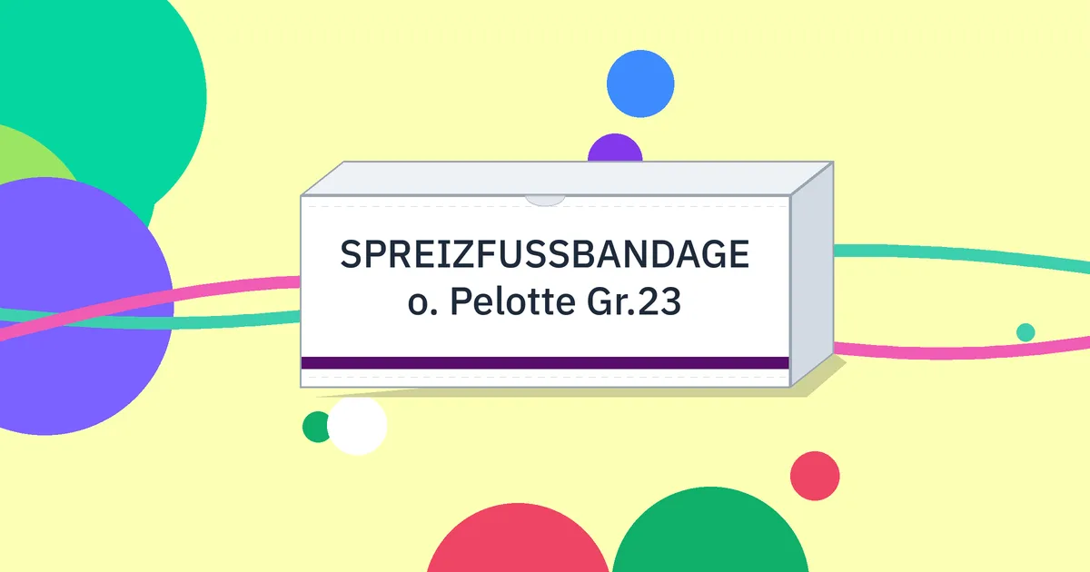 Symbolbild: Packung mit der Aufschrift SPREIZFUSSBANDAGE o. Pelotte Gr.23 (PZN 01736482) – Verfügbarkeit und Bezug in Apotheken in Frankfurt am Main