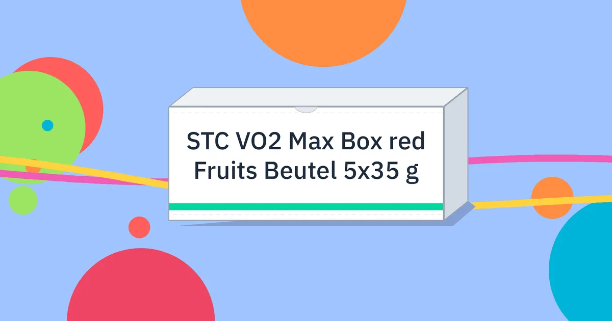 Symbolbild: Packung mit der Aufschrift STC VO2 Max Box red Fruits Beutel 5x35 g (PZN 15392158) – Verfügbarkeit und Bezug in Apotheken in Frankfurt am Main