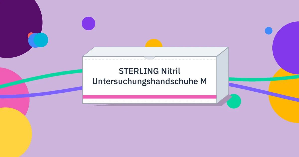 Symbolbild: Packung mit der Aufschrift STERLING Nitril Untersuchungshandschuhe M (PZN 09230612) – Verfügbarkeit und Bezug in Apotheken in Frankfurt am Main