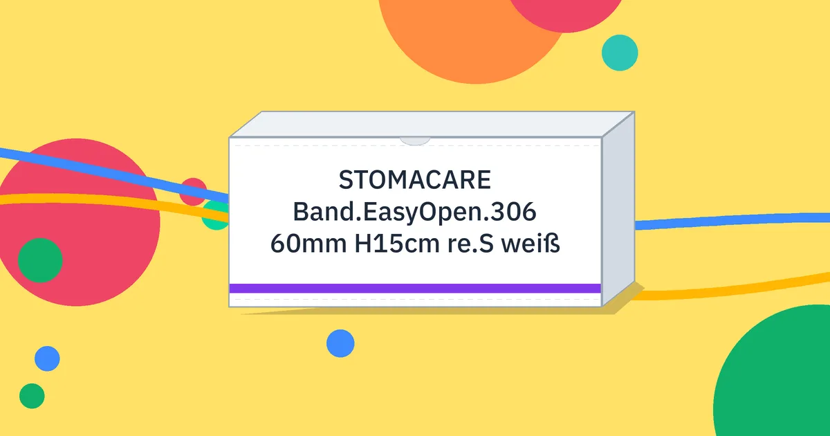 Symbolbild: Packung mit der Aufschrift STOMACARE Band.EasyOpen.306 60mm H15cm re.S weiß (PZN 09109218) – Verfügbarkeit und Bezug in Apotheken in Frankfurt am Main
