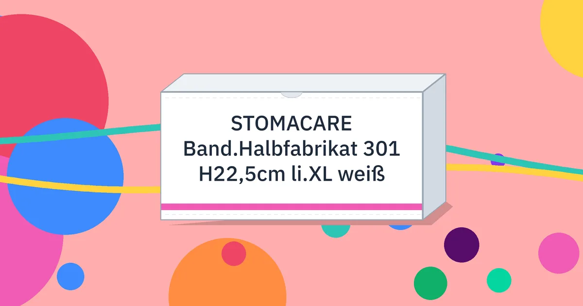 Symbolbild: Packung mit der Aufschrift STOMACARE Band.Halbfabrikat 301 H22,5cm li.XL weiß (PZN 03413903) – Verfügbarkeit und Bezug in Apotheken in Frankfurt am Main