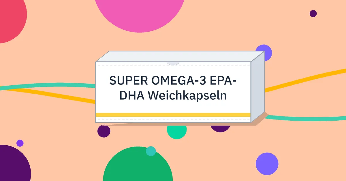 Symbolbild: Packung mit der Aufschrift SUPER OMEGA-3 EPA-DHA Weichkapseln (PZN 19505694) – Verfügbarkeit und Bezug in Apotheken in Frankfurt am Main
