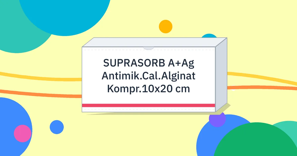 Symbolbild: Packung mit der Aufschrift SUPRASORB A+Ag Antimik.Cal.Alginat Kompr.10x20 cm (PZN 13344971) – Verfügbarkeit und Bezug in Apotheken in Frankfurt am Main