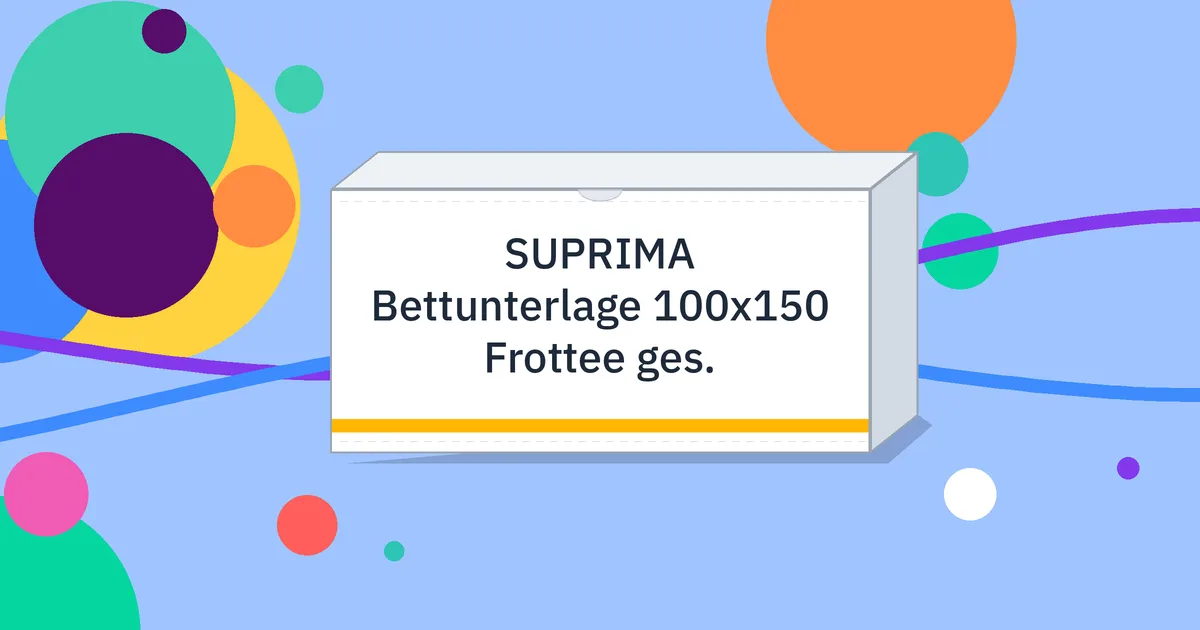 Symbolbild: Packung mit der Aufschrift SUPRIMA Bettunterlage 100x150 Frottee ges. (PZN 03813057) – Verfügbarkeit und Bezug in Apotheken in Frankfurt am Main