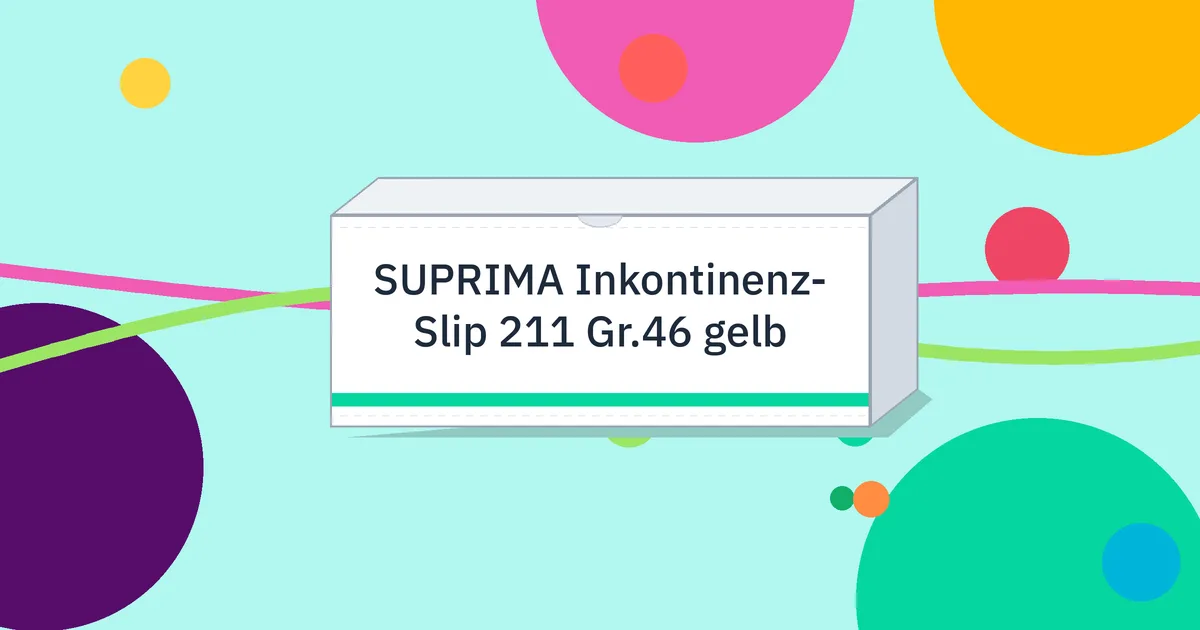 Symbolbild: Packung mit der Aufschrift SUPRIMA Inkontinenz-Slip 211 Gr.46 gelb (PZN 00708615) – Verfügbarkeit und Bezug in Apotheken in Frankfurt am Main