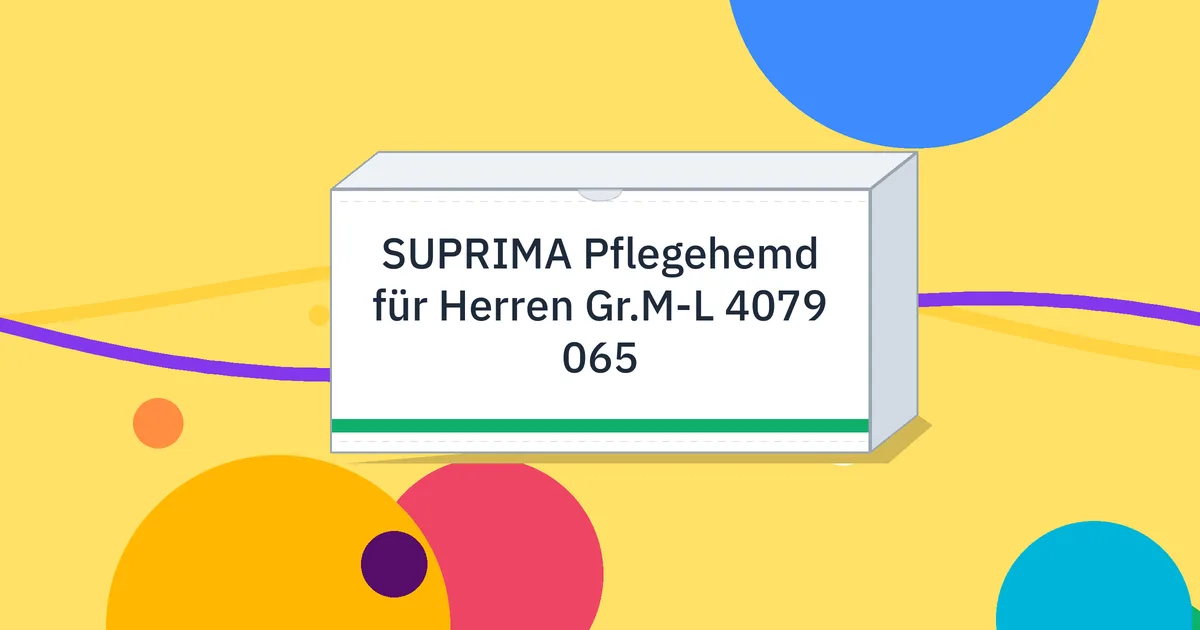 Symbolbild: Packung mit der Aufschrift SUPRIMA Pflegehemd für Herren Gr.M-L 4079 065 (PZN 04438791) – Verfügbarkeit und Bezug in Apotheken in Frankfurt am Main