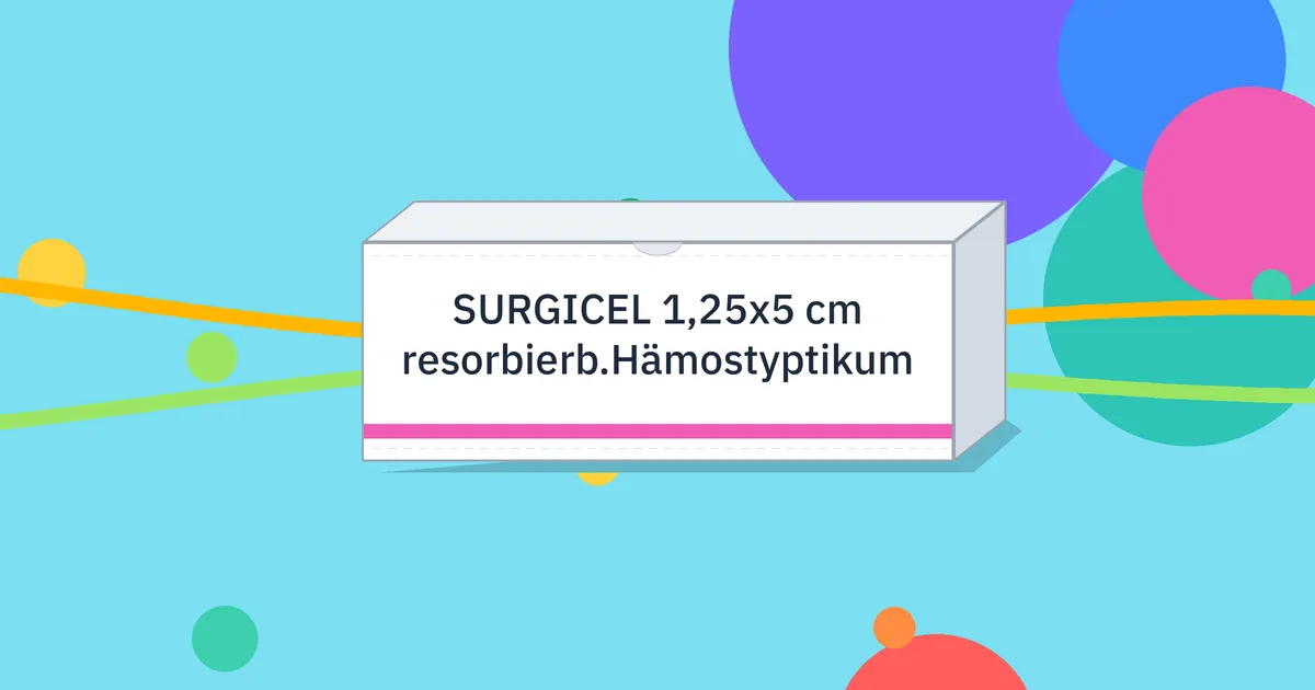Symbolbild: Packung mit der Aufschrift SURGICEL 1,25x5 cm resorbierb.Hämostyptikum (PZN 19884987) – Verfügbarkeit und Bezug in Apotheken in Frankfurt am Main