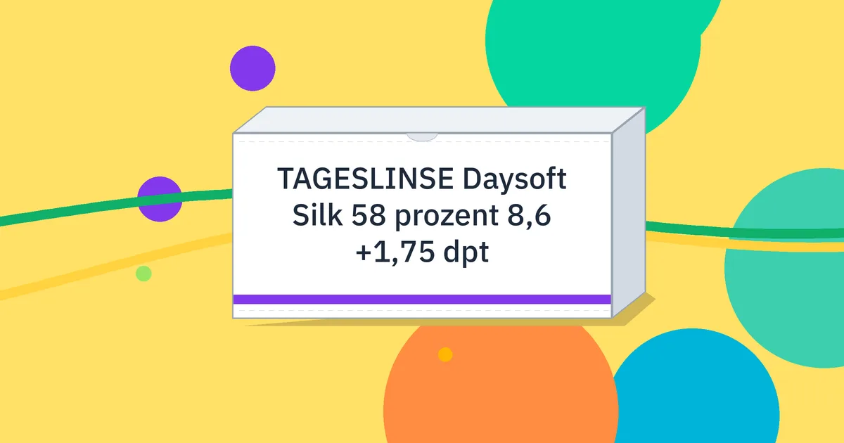 Symbolbild: Packung mit der Aufschrift TAGESLINSE Daysoft Silk 58 prozent 8,6 +1,75 dpt (PZN 00323602) – Verfügbarkeit und Bezug in Apotheken in Frankfurt am Main
