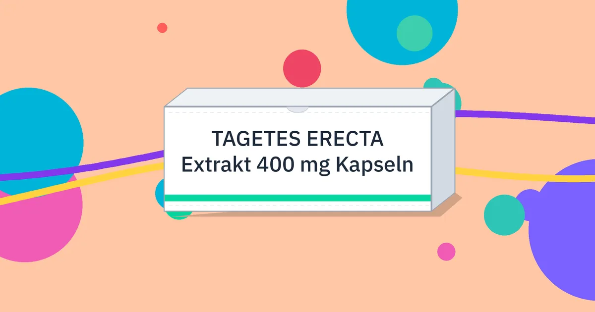Symbolbild: Packung mit der Aufschrift TAGETES ERECTA Extrakt 400 mg Kapseln (PZN 15433087) – Verfügbarkeit und Bezug in Apotheken in Frankfurt am Main