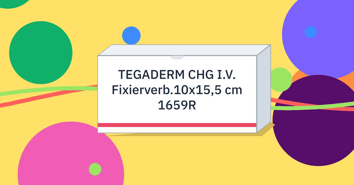 Symbolbild: Packung mit der Aufschrift TEGADERM CHG I.V. Fixierverb.10x15,5 cm 1659R (PZN 05992319) – Verfügbarkeit und Bezug in Apotheken in Frankfurt am Main