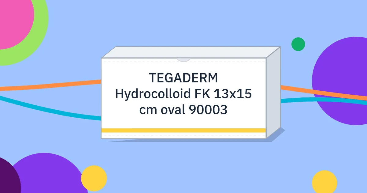 Symbolbild: Packung mit der Aufschrift TEGADERM Hydrocolloid FK 13x15 cm oval 90003 (PZN 06917372) – Verfügbarkeit und Bezug in Apotheken in Frankfurt am Main