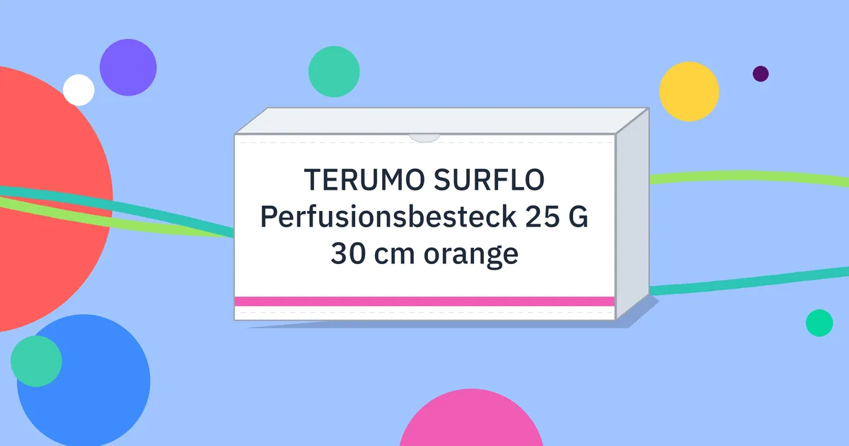Symbolbild: Packung mit der Aufschrift TERUMO SURFLO Perfusionsbesteck 25 G 30 cm orange (PZN 09897925) – Verfügbarkeit und Bezug in Apotheken in Frankfurt am Main