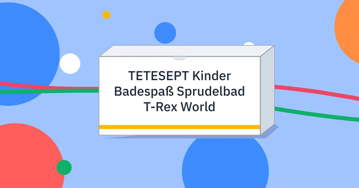 Symbolbild: Packung mit der Aufschrift TETESEPT Kinder Badespaß Sprudelbad T-Rex World (PZN 17305318) – Verfügbarkeit und Bezug in Apotheken in Frankfurt am Main