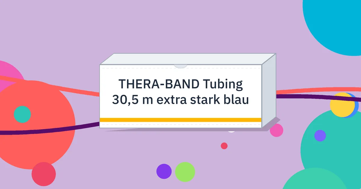 Symbolbild: Packung mit der Aufschrift THERA-BAND Tubing 30,5 m extra stark blau (PZN 00431800) – Verfügbarkeit und Bezug in Apotheken in Frankfurt am Main