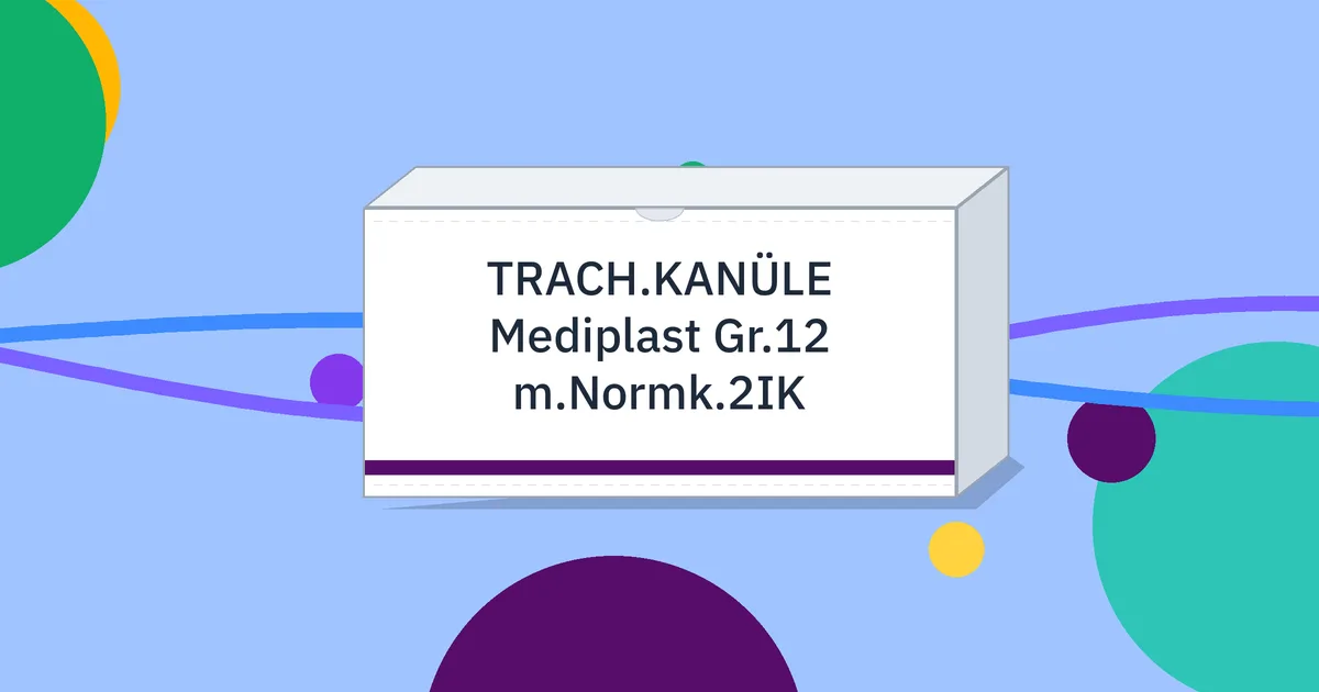 Symbolbild: Packung mit der Aufschrift TRACH.KANÜLE Mediplast Gr.12 m.Normk.2IK (PZN 04396265) – Verfügbarkeit und Bezug in Apotheken in Frankfurt am Main