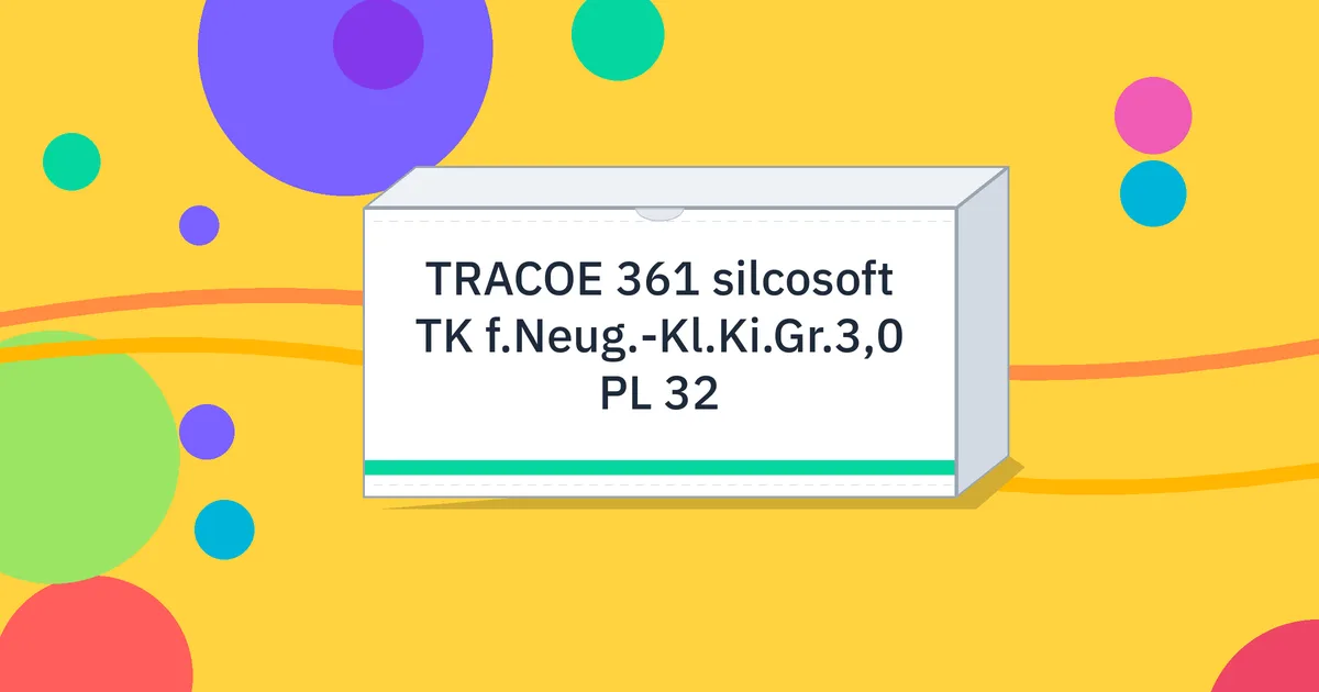 Symbolbild: Packung mit der Aufschrift TRACOE 361 silcosoft TK f.Neug.-Kl.Ki.Gr.3,0 PL 32 (PZN 14313777) – Verfügbarkeit und Bezug in Apotheken in Frankfurt am Main