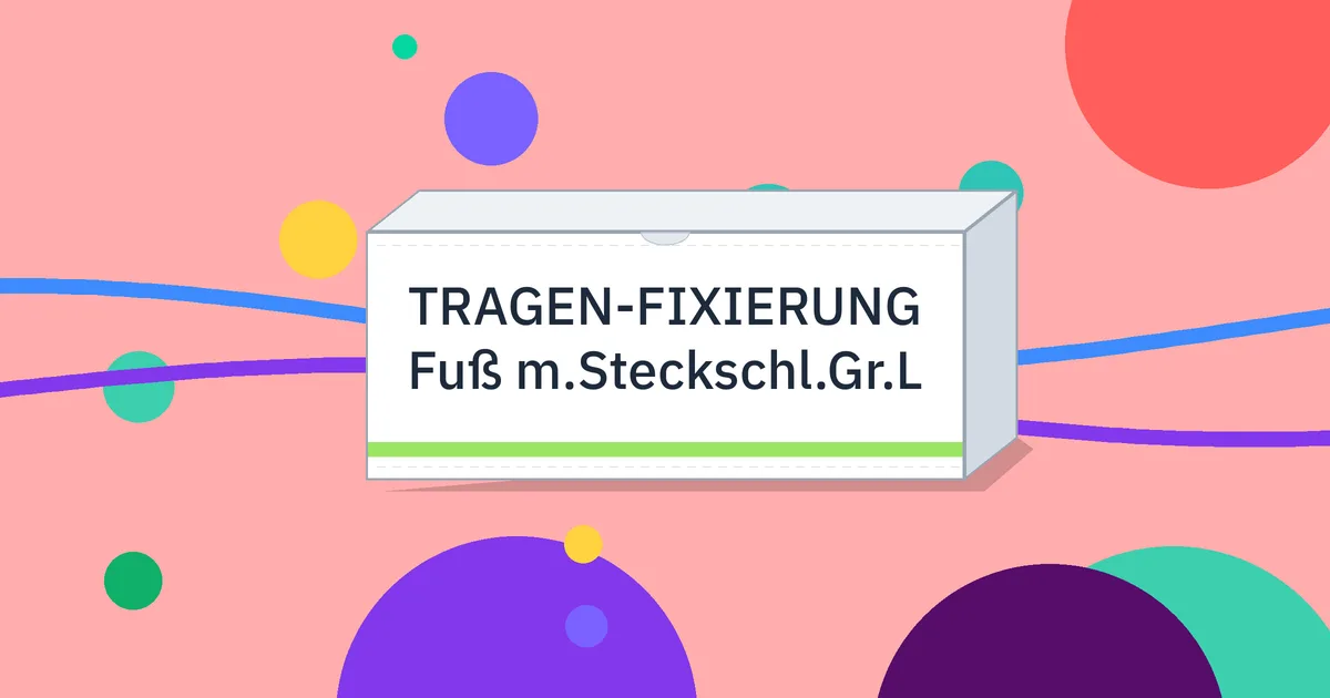 Symbolbild: Packung mit der Aufschrift TRAGEN-FIXIERUNG Fuß m.Steckschl.Gr.L (PZN 17279957) – Verfügbarkeit und Bezug in Apotheken in Frankfurt am Main