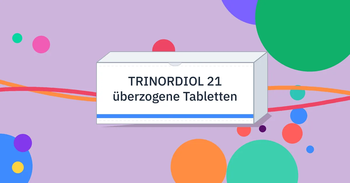 Symbolbild: Packung mit der Aufschrift TRINORDIOL 21 überzogene Tabletten (PZN 03930627) – Verfügbarkeit und Bezug in Apotheken in Frankfurt am Main