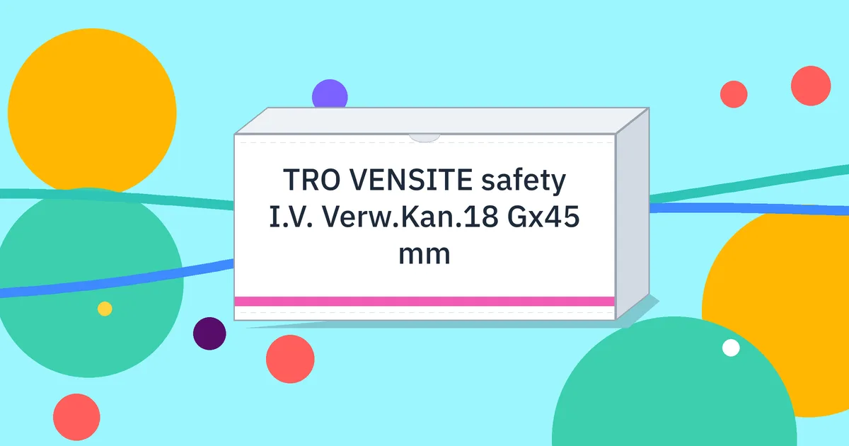 Symbolbild: Packung mit der Aufschrift TRO VENSITE safety I.V. Verw.Kan.18 Gx45 mm (PZN 11188024) – Verfügbarkeit und Bezug in Apotheken in Frankfurt am Main