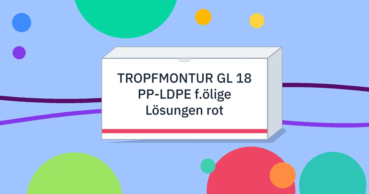 Symbolbild: Packung mit der Aufschrift TROPFMONTUR GL 18 PP-LDPE f.ölige Lösungen rot (PZN 18111266) – Verfügbarkeit und Bezug in Apotheken in Frankfurt am Main