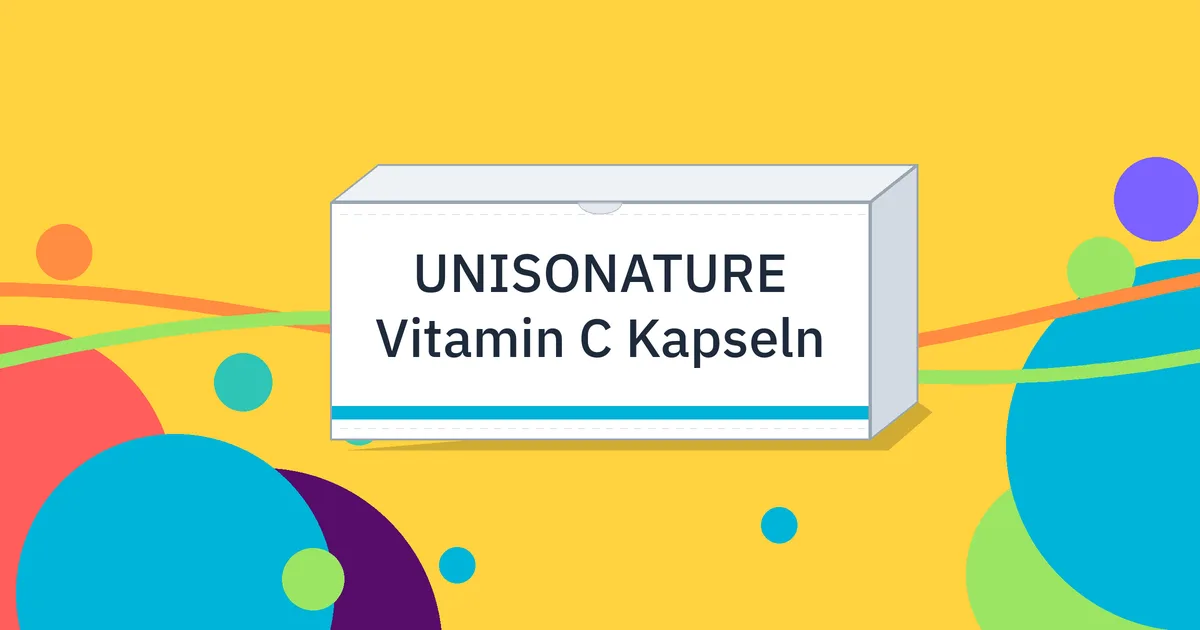 Symbolbild: Packung mit der Aufschrift UNISONATURE Vitamin C Kapseln (PZN 19657197) – Verfügbarkeit und Bezug in Apotheken in Frankfurt am Main