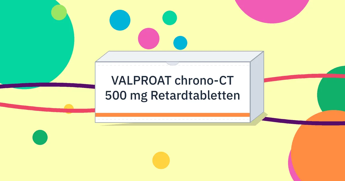 Symbolbild: Packung mit der Aufschrift VALPROAT chrono-CT 500 mg Retardtabletten (PZN 01065556) – Verfügbarkeit und Bezug in Apotheken in Frankfurt am Main