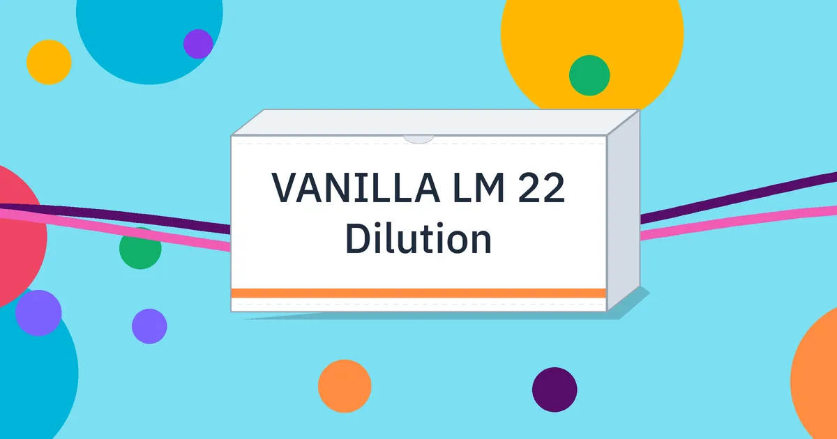 Symbolbild: Packung mit der Aufschrift VANILLA LM 22 Dilution (PZN 13263801) – Verfügbarkeit und Bezug in Apotheken in Frankfurt am Main