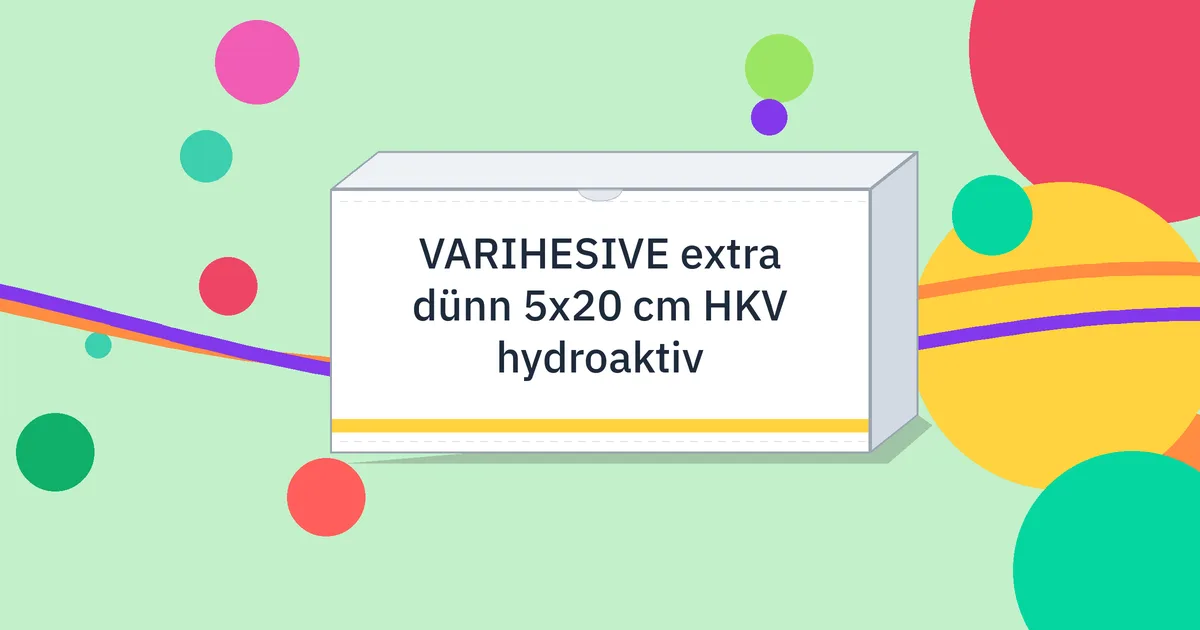 Symbolbild: Packung mit der Aufschrift VARIHESIVE extra dünn 5x20 cm HKV hydroaktiv (PZN 12772363) – Verfügbarkeit und Bezug in Apotheken in Frankfurt am Main