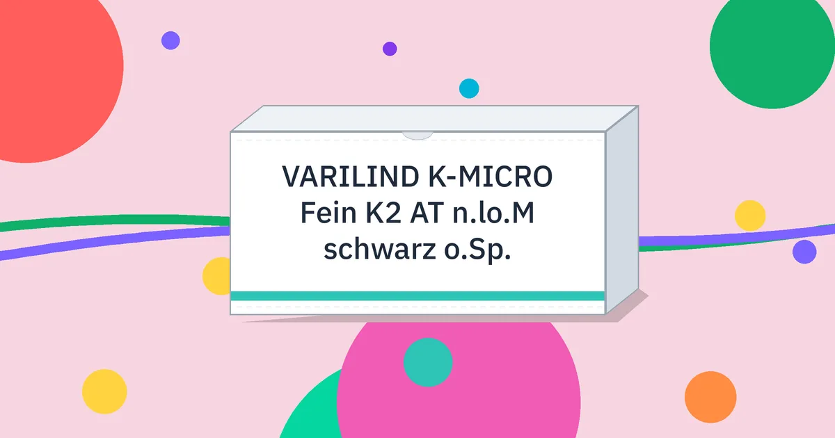 Symbolbild: Packung mit der Aufschrift VARILIND K-MICRO Fein K2 AT n.lo.M schwarz o.Sp. (PZN 20553882) – Verfügbarkeit und Bezug in Apotheken in Frankfurt am Main