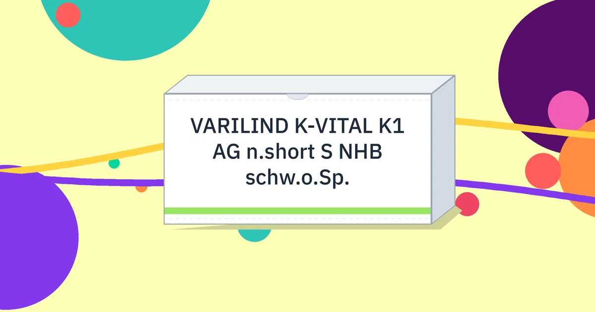 Symbolbild: Packung mit der Aufschrift VARILIND K-VITAL K1 AG n.short S NHB schw.o.Sp. (PZN 20563604) – Verfügbarkeit und Bezug in Apotheken in Frankfurt am Main