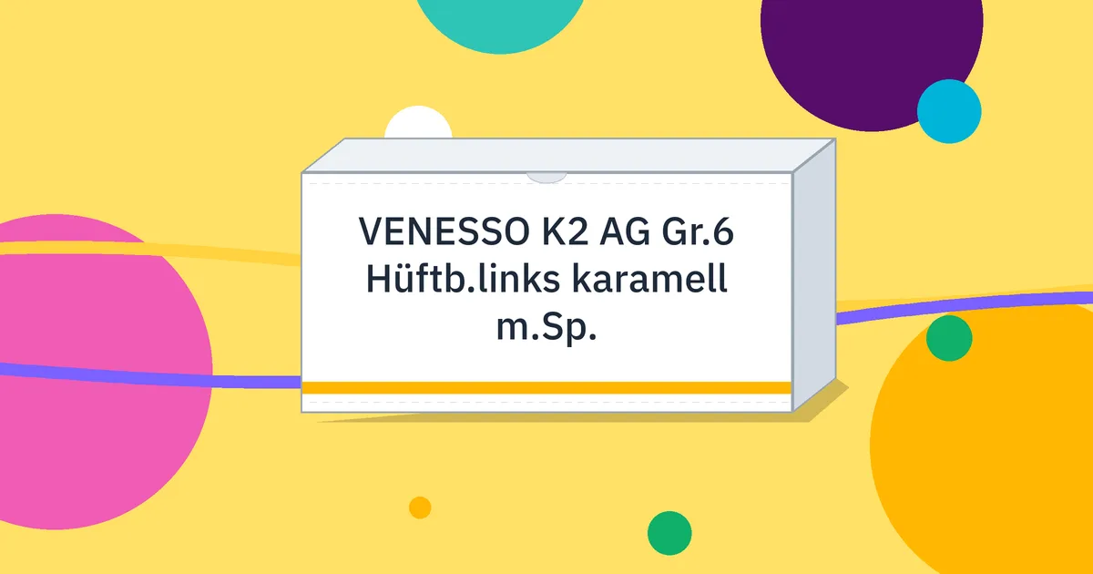 Symbolbild: Packung mit der Aufschrift VENESSO K2 AG Gr.6 Hüftb.links karamell m.Sp. (PZN 13761640) – Verfügbarkeit und Bezug in Apotheken in Frankfurt am Main