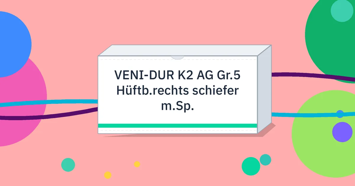 Symbolbild: Packung mit der Aufschrift VENI-DUR K2 AG Gr.5 Hüftb.rechts schiefer m.Sp. (PZN 03249680) – Verfügbarkeit und Bezug in Apotheken in Frankfurt am Main