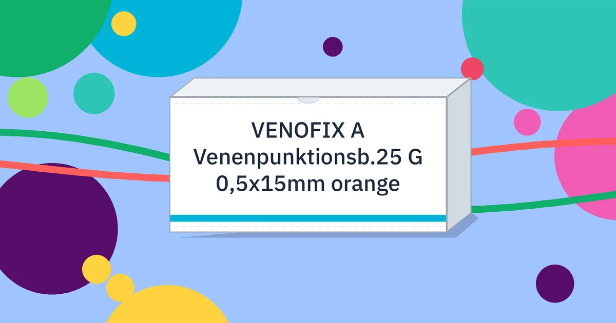 Symbolbild: Packung mit der Aufschrift VENOFIX A Venenpunktionsb.25 G 0,5x15mm orange (PZN 18605790) – Verfügbarkeit und Bezug in Apotheken in Frankfurt am Main