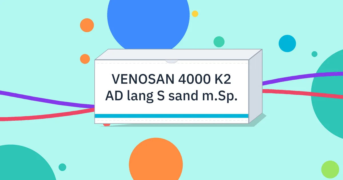 Symbolbild: Packung mit der Aufschrift VENOSAN 4000 K2 AD lang S sand m.Sp. (PZN 14422360) – Verfügbarkeit und Bezug in Apotheken in Frankfurt am Main