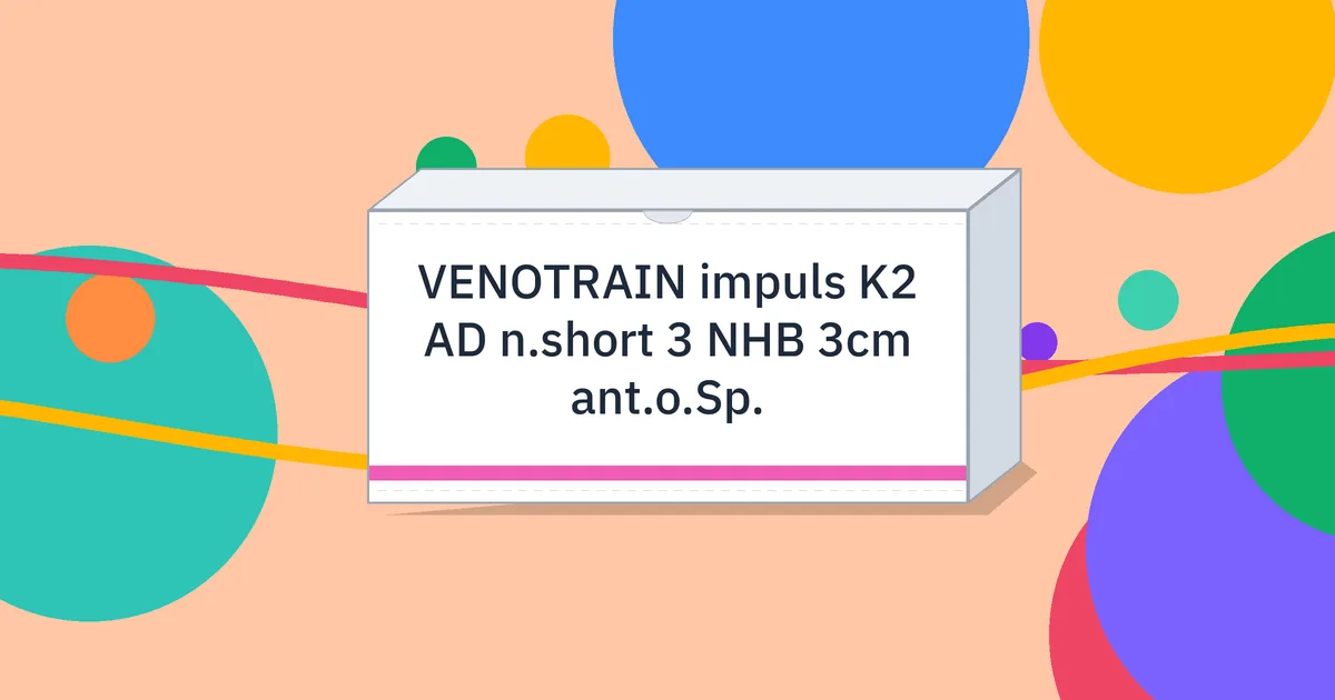 Symbolbild: Packung mit der Aufschrift VENOTRAIN impuls K2 AD n.short 3 NHB 3cm ant.o.Sp. (PZN 15224320) – Verfügbarkeit und Bezug in Apotheken in Frankfurt am Main