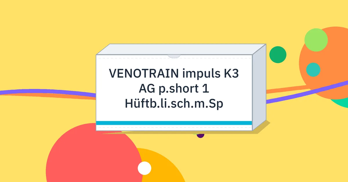 Symbolbild: Packung mit der Aufschrift VENOTRAIN impuls K3 AG p.short 1 Hüftb.li.sch.m.Sp (PZN 10295692) – Verfügbarkeit und Bezug in Apotheken in Frankfurt am Main